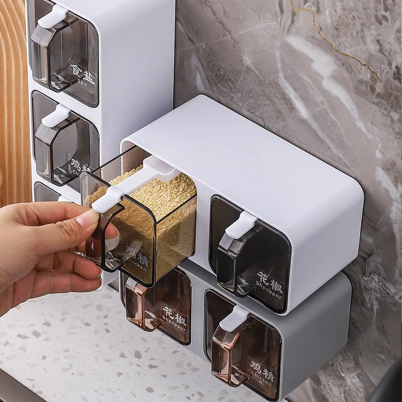 Wall-mounted Seasoning Box Spice Rack Jar Sugar Bowl Salt Shaker ...