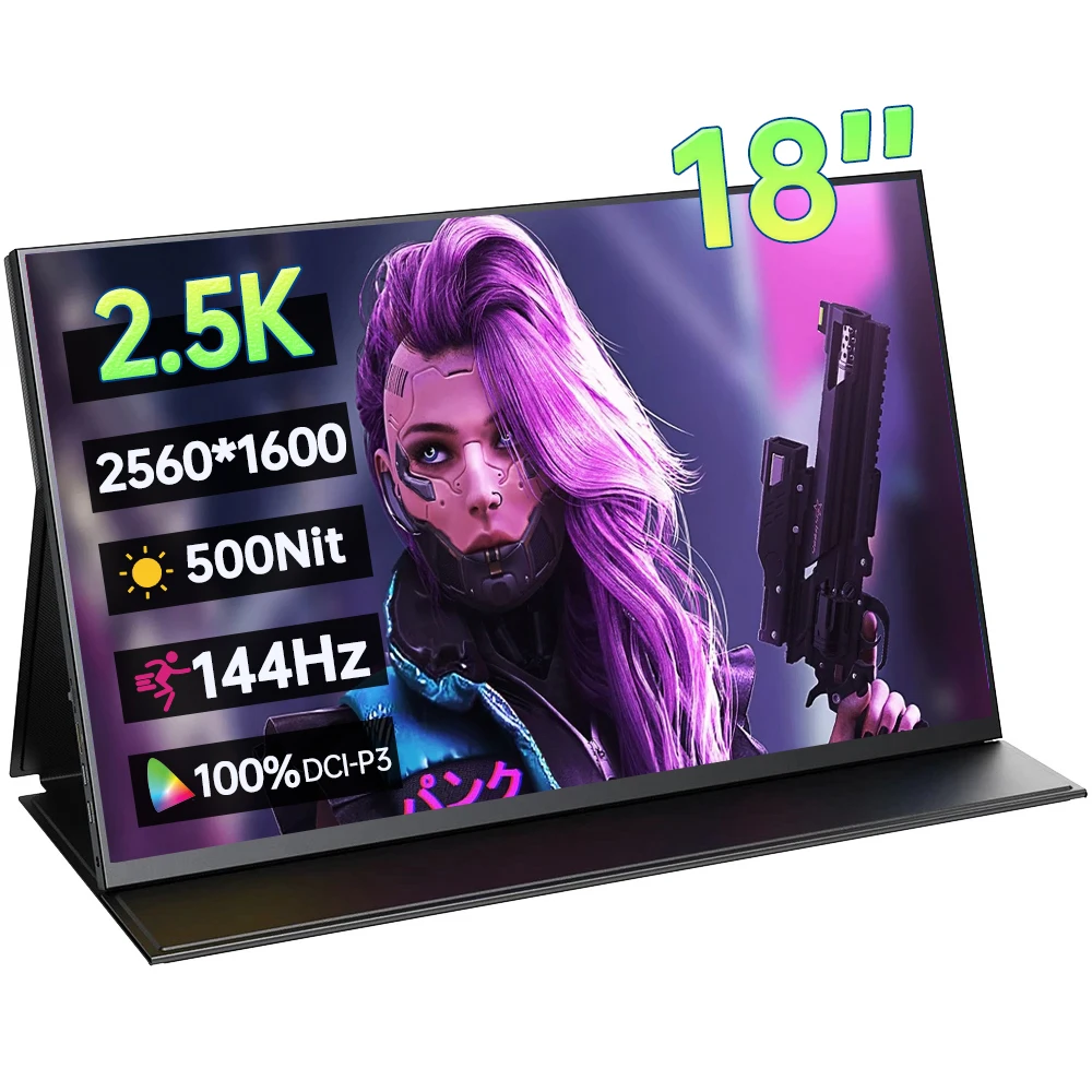 18 Inch 2.5K 144Hz Portable Monitor 1MS Freesync 100%DCI-P3 Display IPS ...