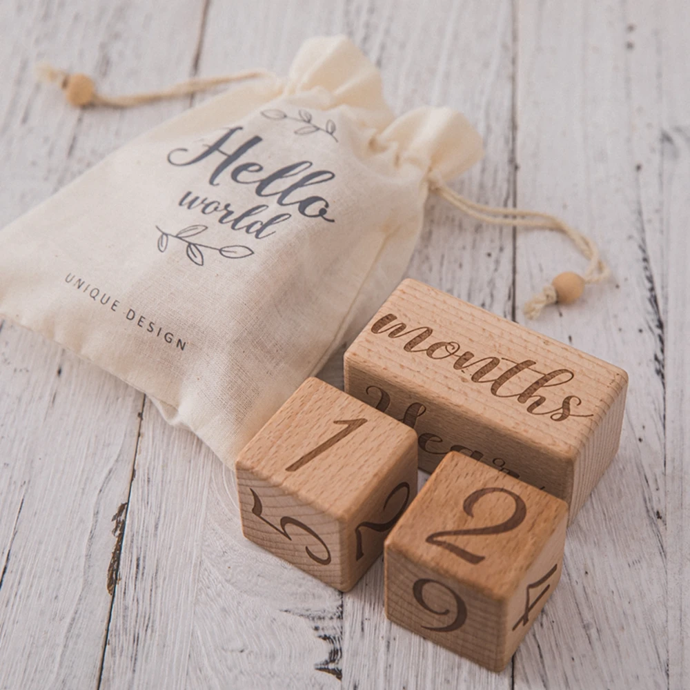 3pc-set-Raw-Wood-Baby-Month-Milestone-Card-Beech-Block-Square-Engraved ...