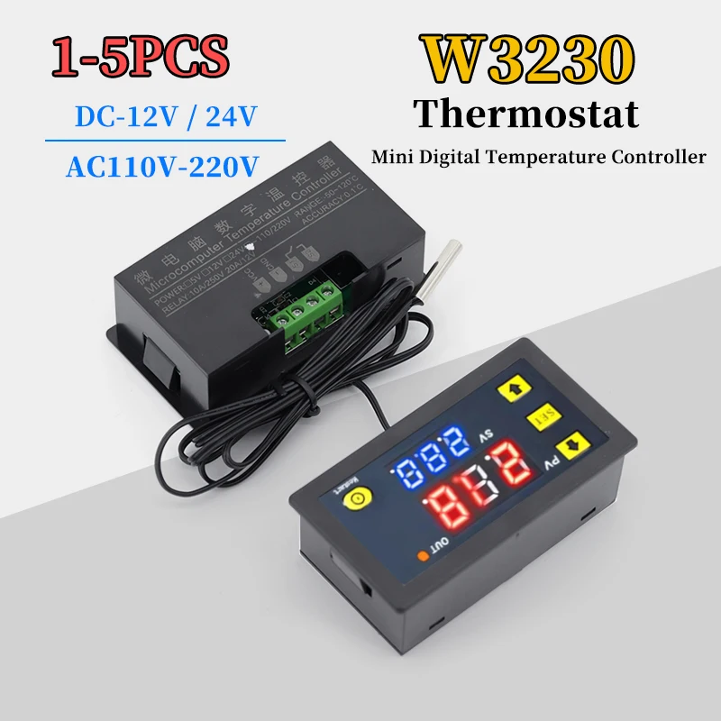 1-5Pcs W3230 Mini Digital Temperature Controller 12V 24 220V Thermostat ...