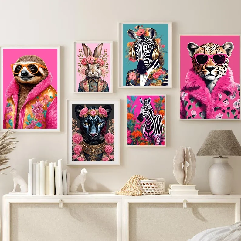 Renaissance Funky Animal Leopard Parrot Sloth Portrait Poster Nordic ...