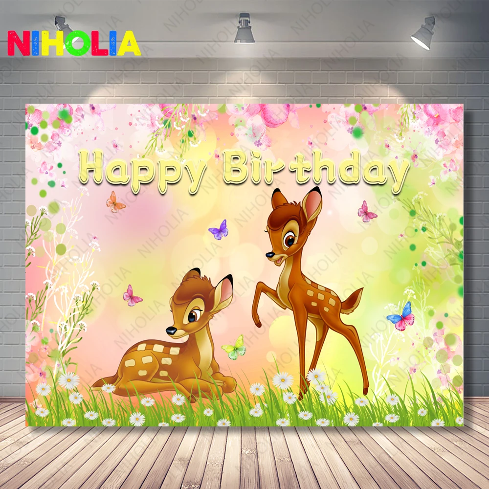 Crown-Bambi-Floral-Poster-Backdrop-Disney-Flowers-Girl-1st-Birthday ...