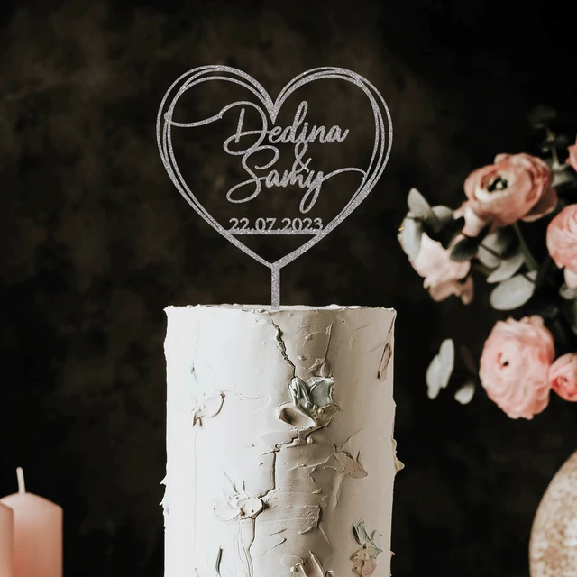 Rustic Heart Wedding Cake Toppers