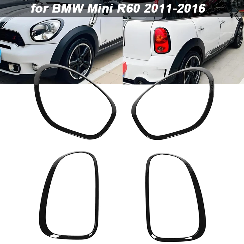 Car Black Chrome Front Headlight Cover Trim Rear Tail Lights Trim Cover ...