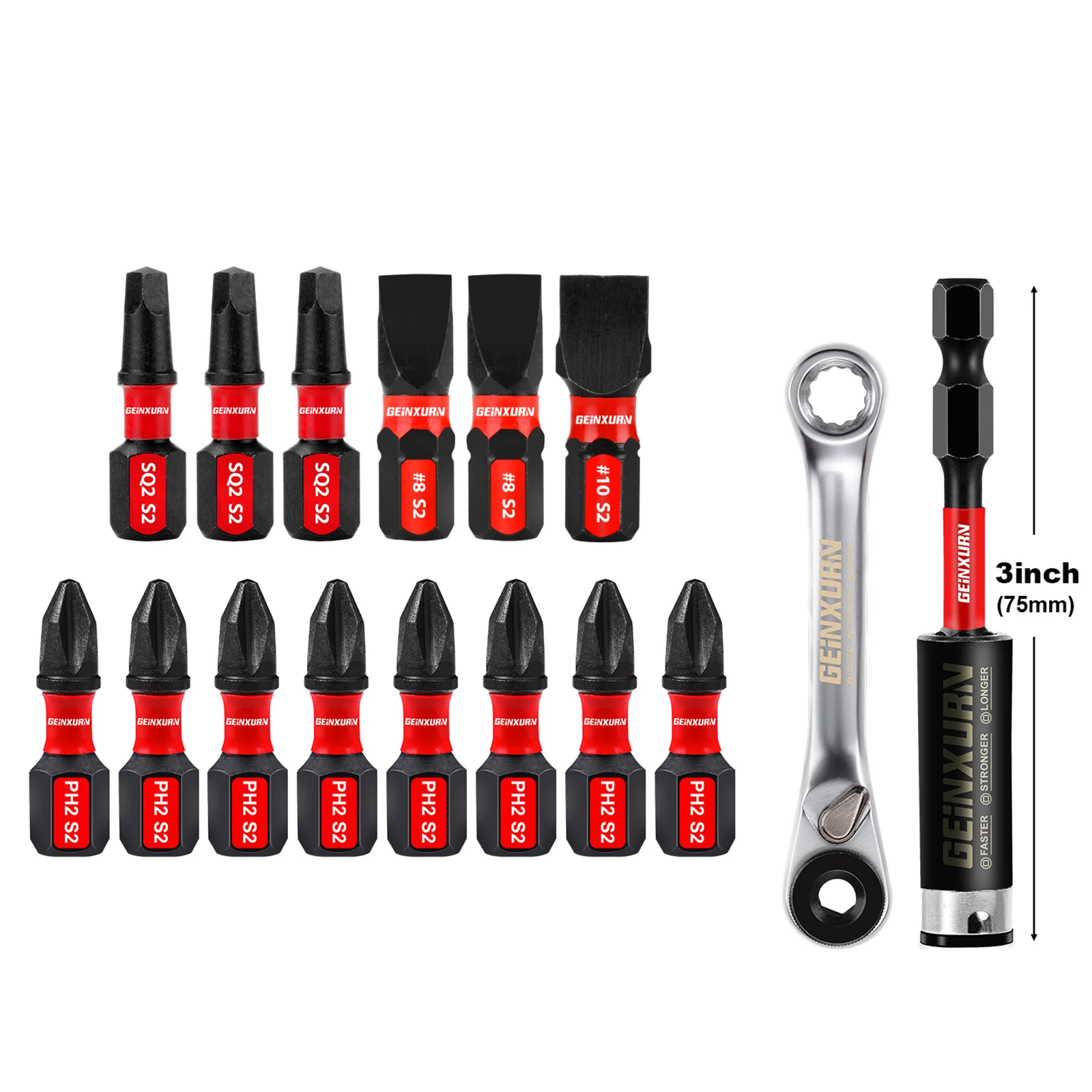 GEINXURN Screwdriver Bit Set with PH1/PH2/PH3/SQ1/SQ2/T20/T25/SL8/SL10 ...