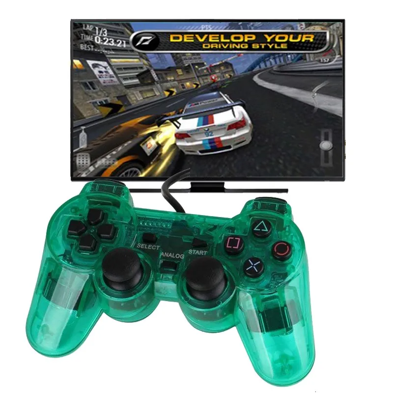 Transparent Color Wired Controller For PS2 Console Vibration Joystick ...