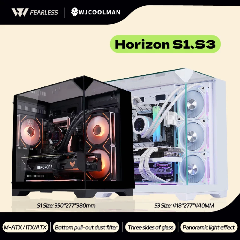 WJCOOLMAN Horizon S1/S3 ATX/M-ATX PC gaming case Three sides of glass ...