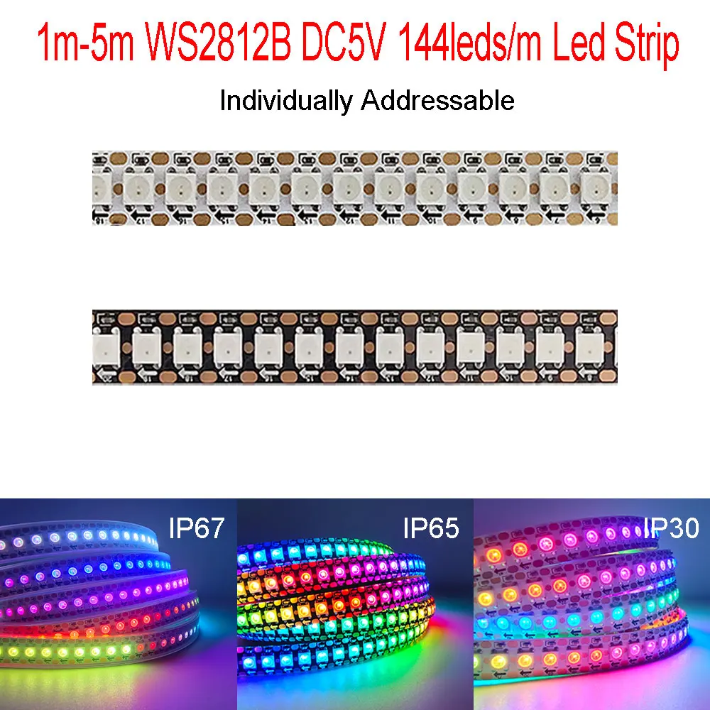 1m-5m DC5V WS2812B 144Pixels/leds/M Smart Led Pixel Strip DC5V ,Black ...