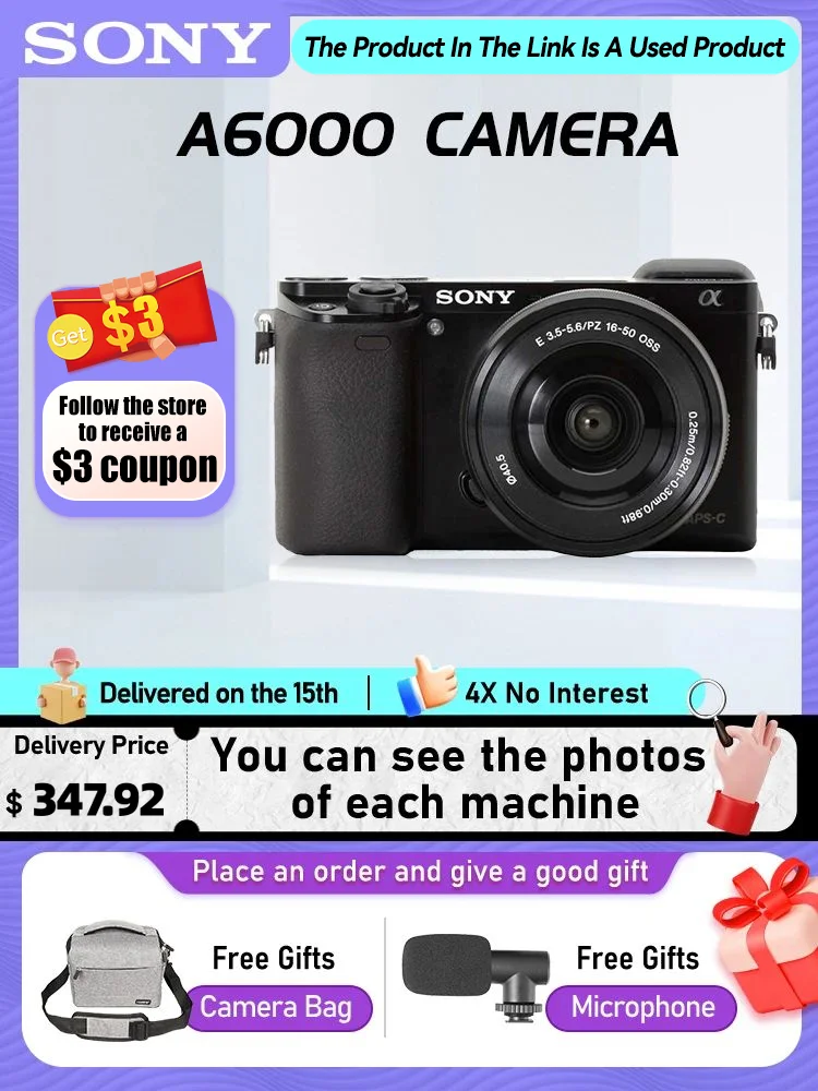 Sony Camera Alpha 5100 A6000 A6100 A6300 A6500 A6600 Mirrorless Camera ...
