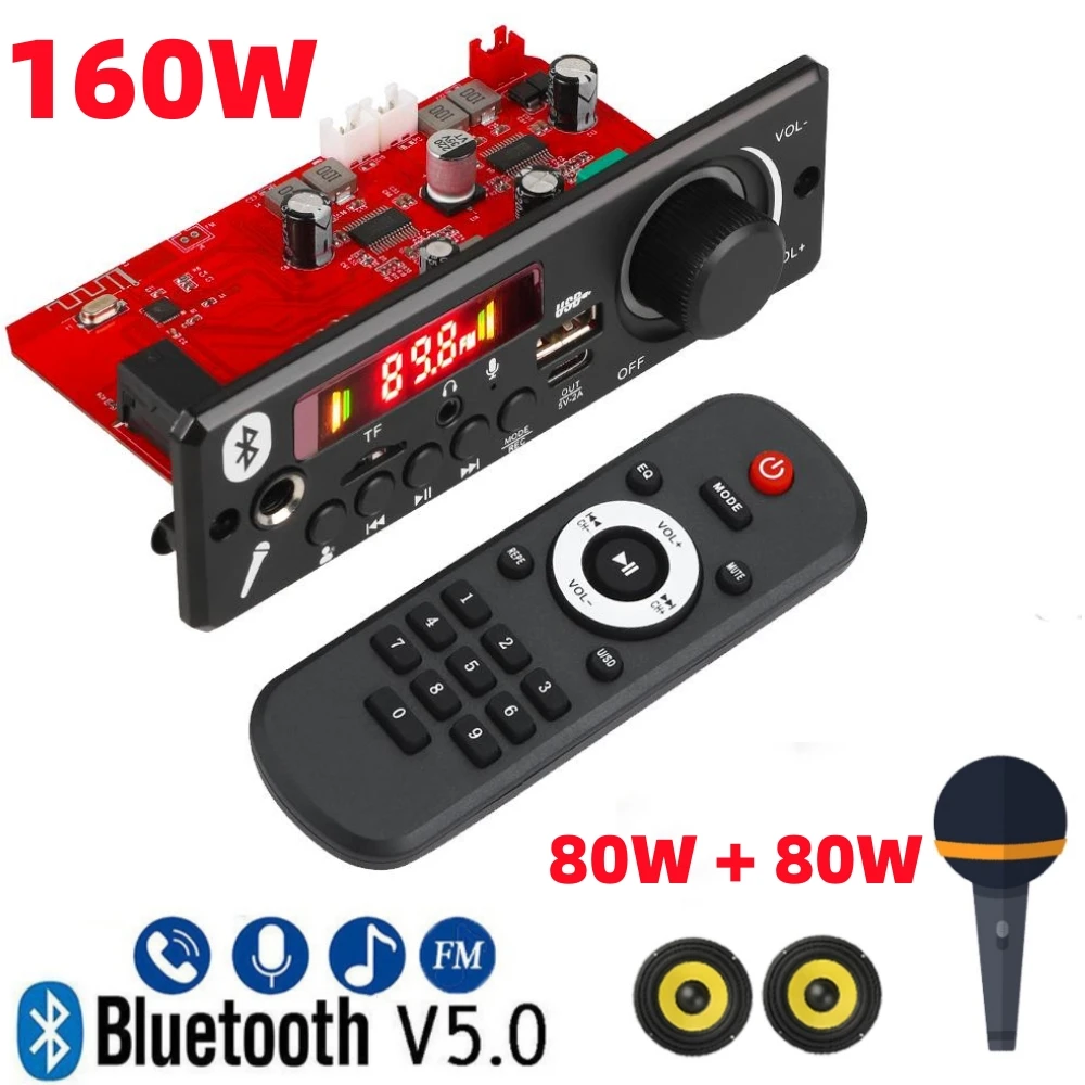 80w Power Amplifier Diy Mp3 Decoder Board 12v Bluetooth 5.0 Car Music ...