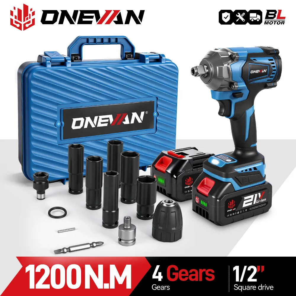 ONEVAN 1200 N.m Bürstenloser elektrischer Schlagschrauber 1/2 Zoll Akku ...