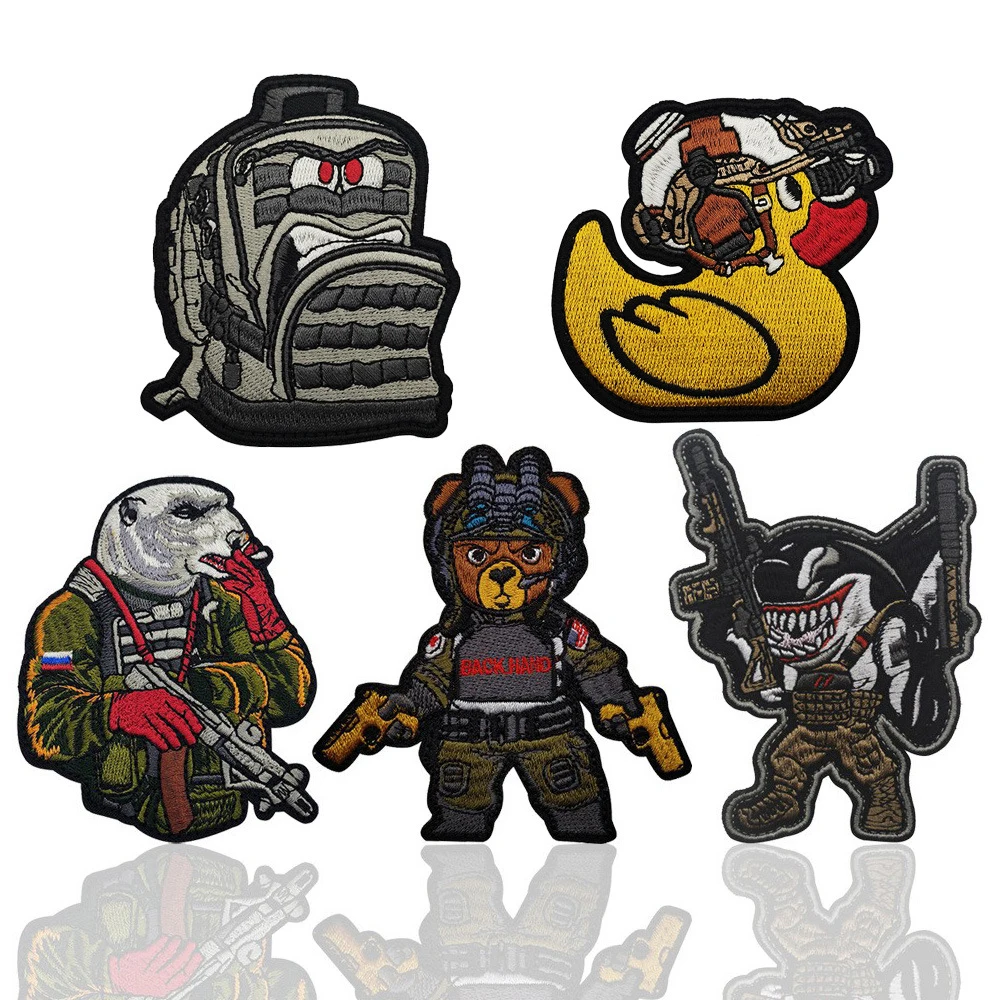 Cartoon-Military-Tactics-Bear-embroidery-Hook-and-loop-patch-Shark ...