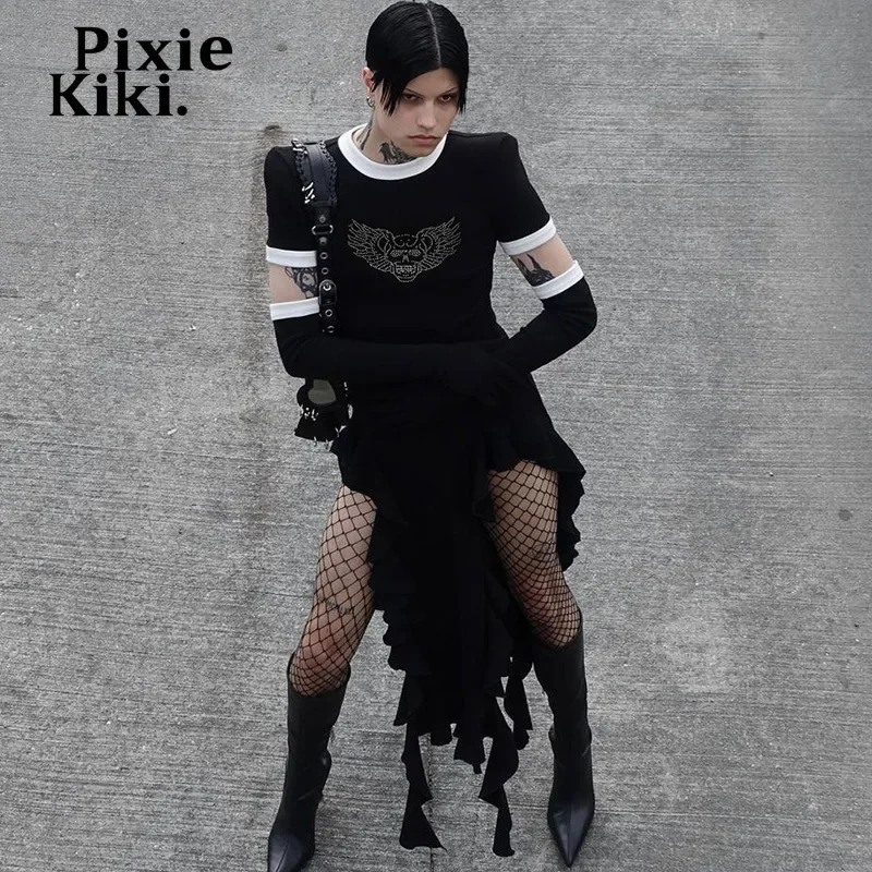 PixieKiki-Cyber-Punk-Cr-ne-Strass-Volants-Fente-Longue-Robes-avec-Gants ...