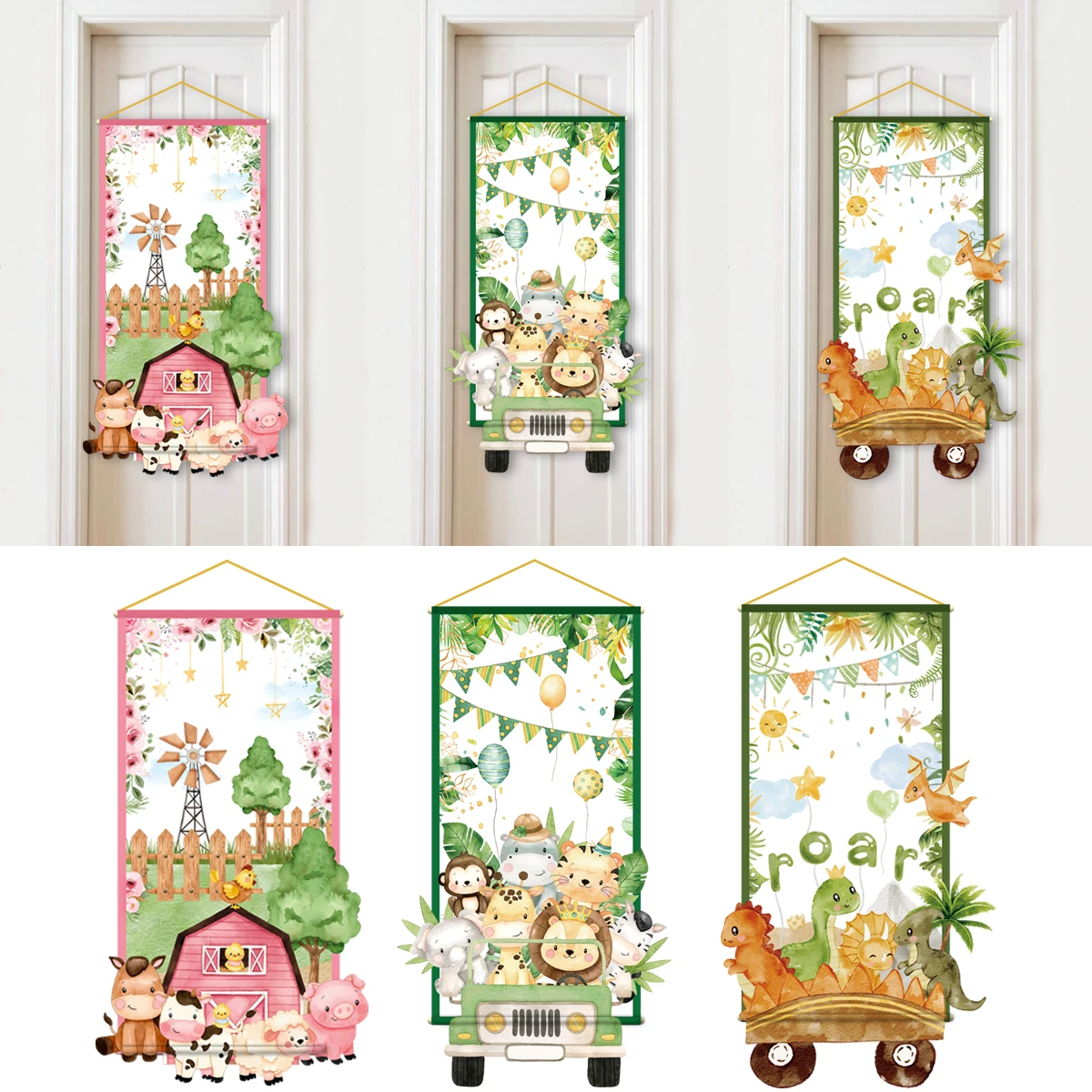 Jungle-Animals-Theme-Hanging-Door-Flags-Dinosaur-Birthday-Party-Decor ...