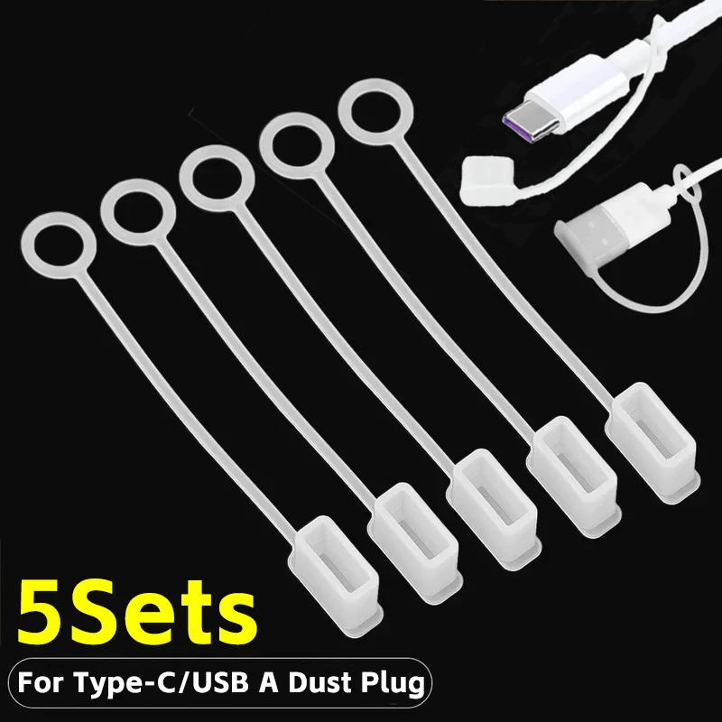 5Set-Anti-lost-Type-C-Silicone-Dust-Plug-with-Rope-Universal-USB-A ...