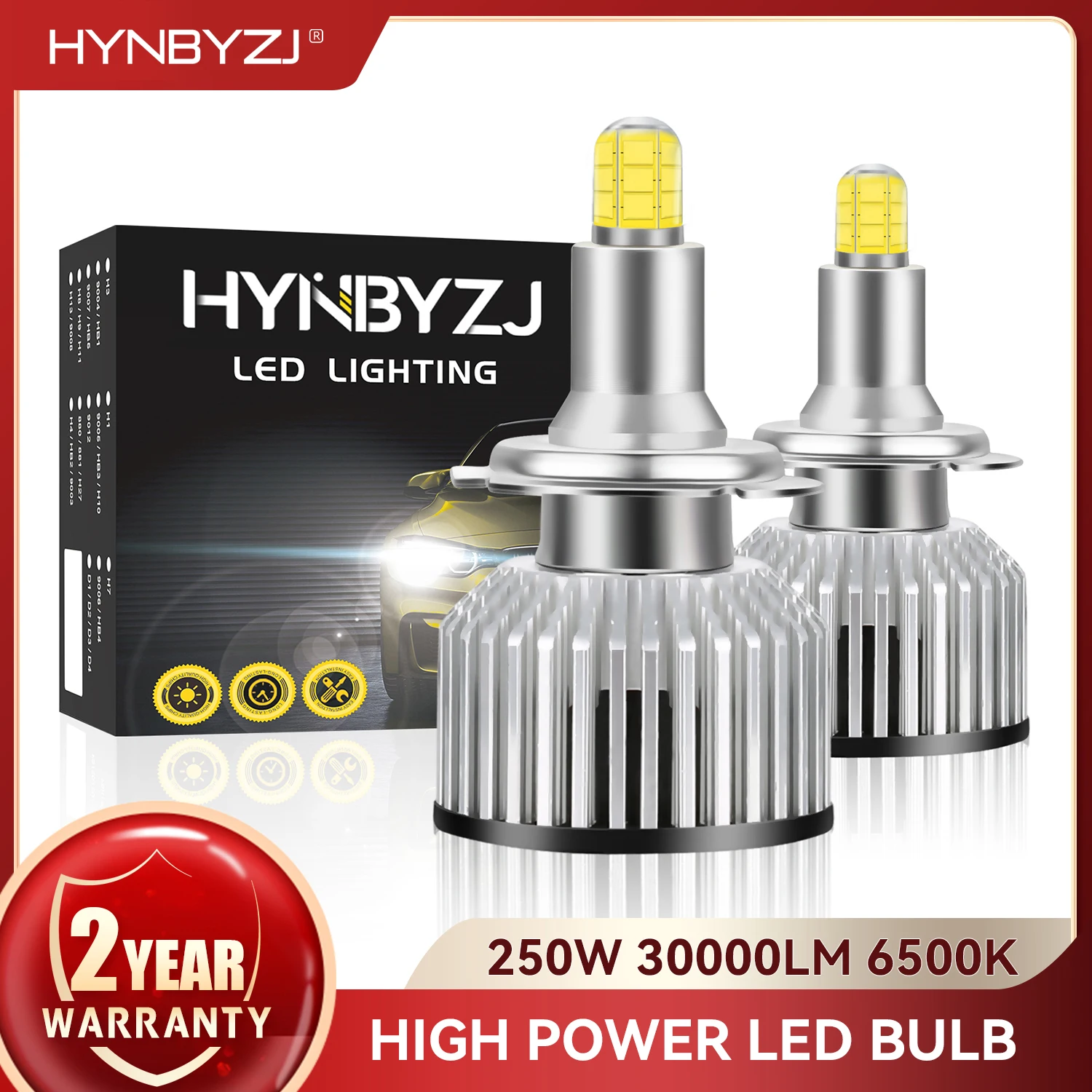 HYNBYZJ bombilla LED para faro delantero de coche, lámpara Turbo de alta potencia, 250W, H1, H7 ...