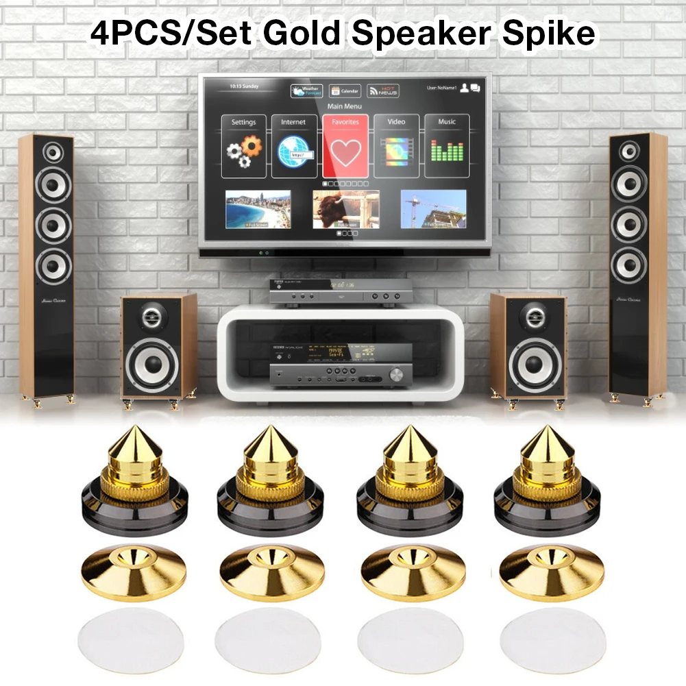 4-Set-Brass-Golden-Plated-Speaker-Metal-Spikes-alloy-Stands-CD-Amplifier-Turntable-Isolation ...