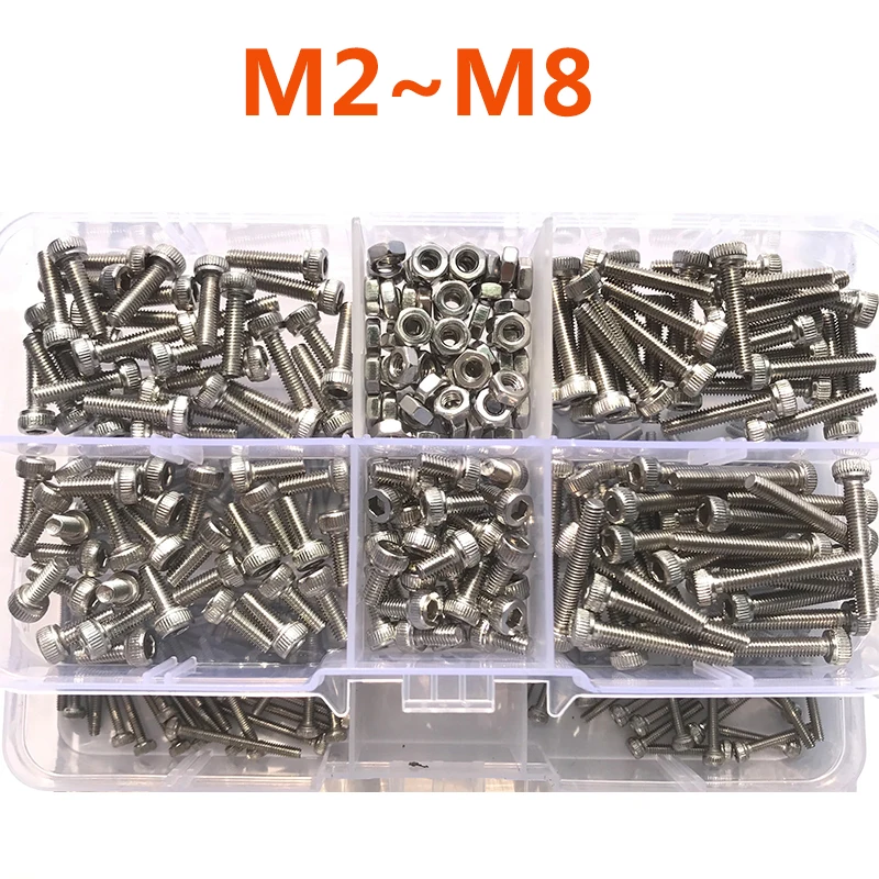 420/210/180/110/75PCS 304 Stainless Steel Allen Hexagon Hex Socket Cap ...