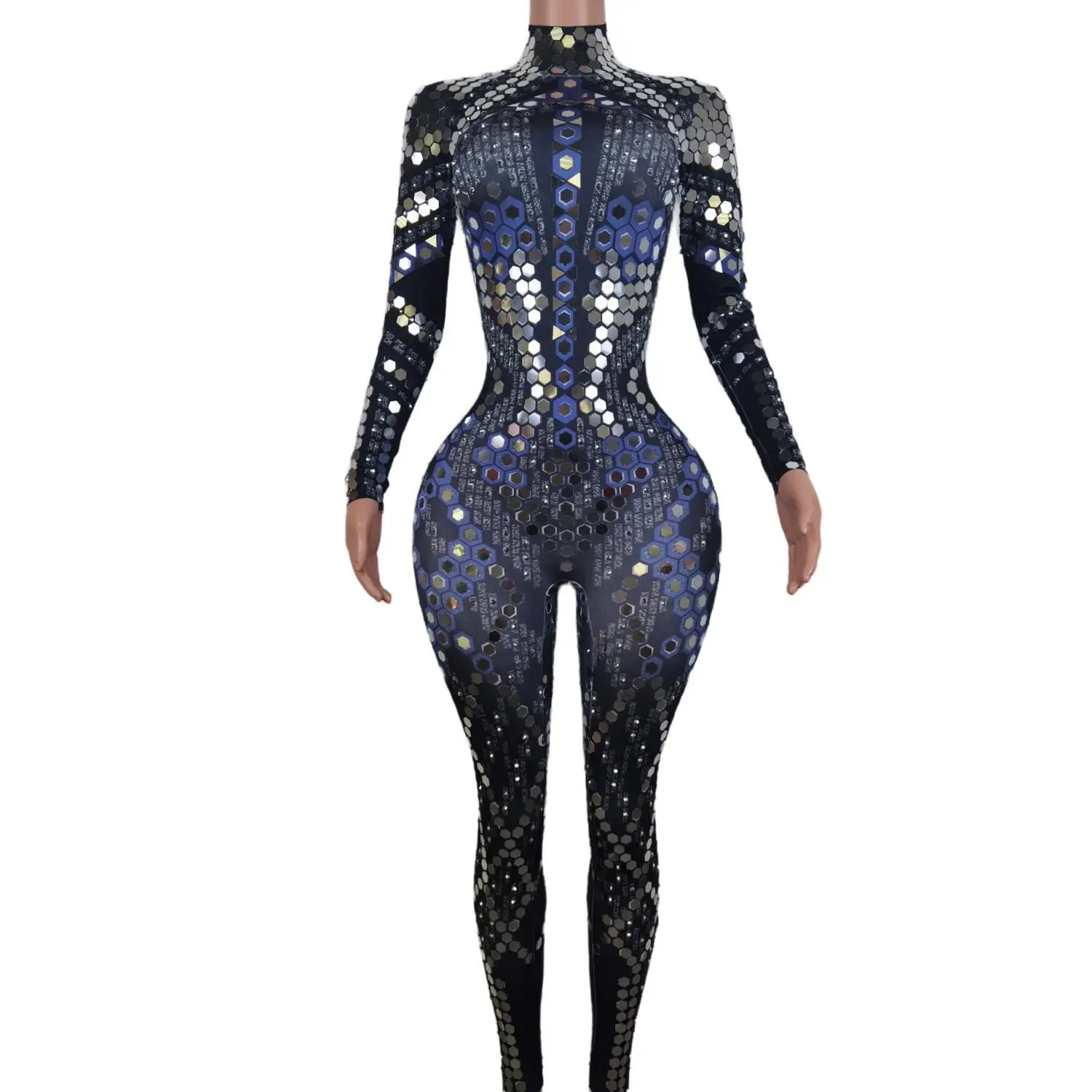 Fashion-Long-Sleeve-Rhinestone-Sequin-Bodysuits-Plus-Size-Spandex ...