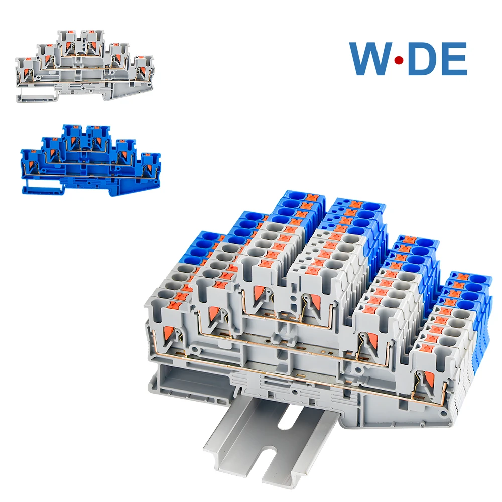 10 Pcs Din Rail Terminal Block PT2.5-3L Electrical Connector Triple ...