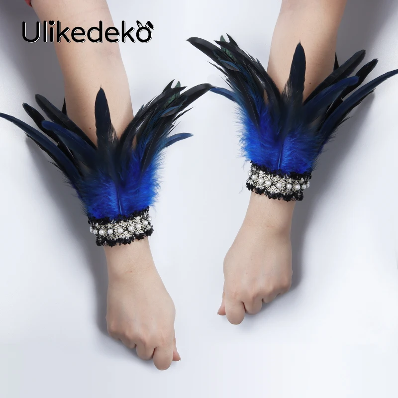 Gothic-Feather-Wrist-Cuffs-Sleeves-Feather-Rave-Party-Gloves-Halloween ...