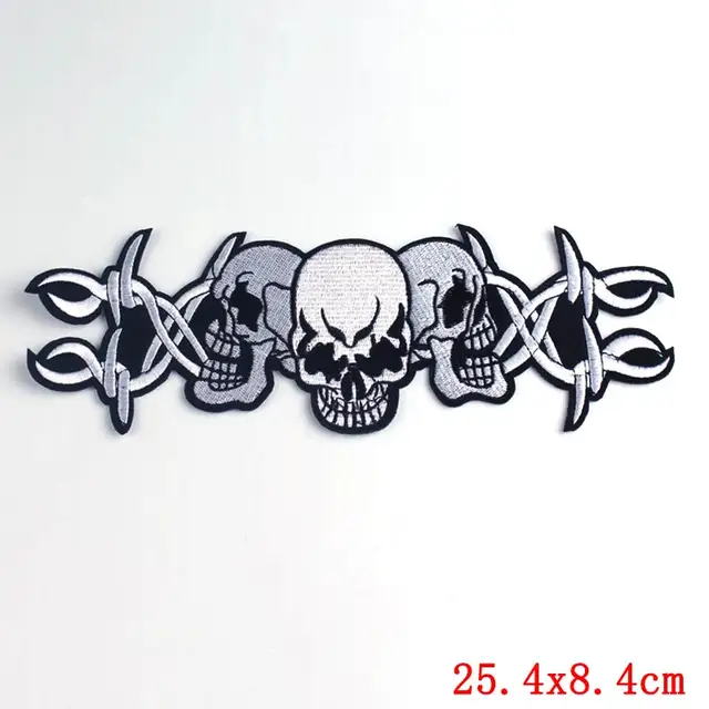 Punk Biker Patch Iron/Sew On Embroidery Patches On Clothes Skull Big ...