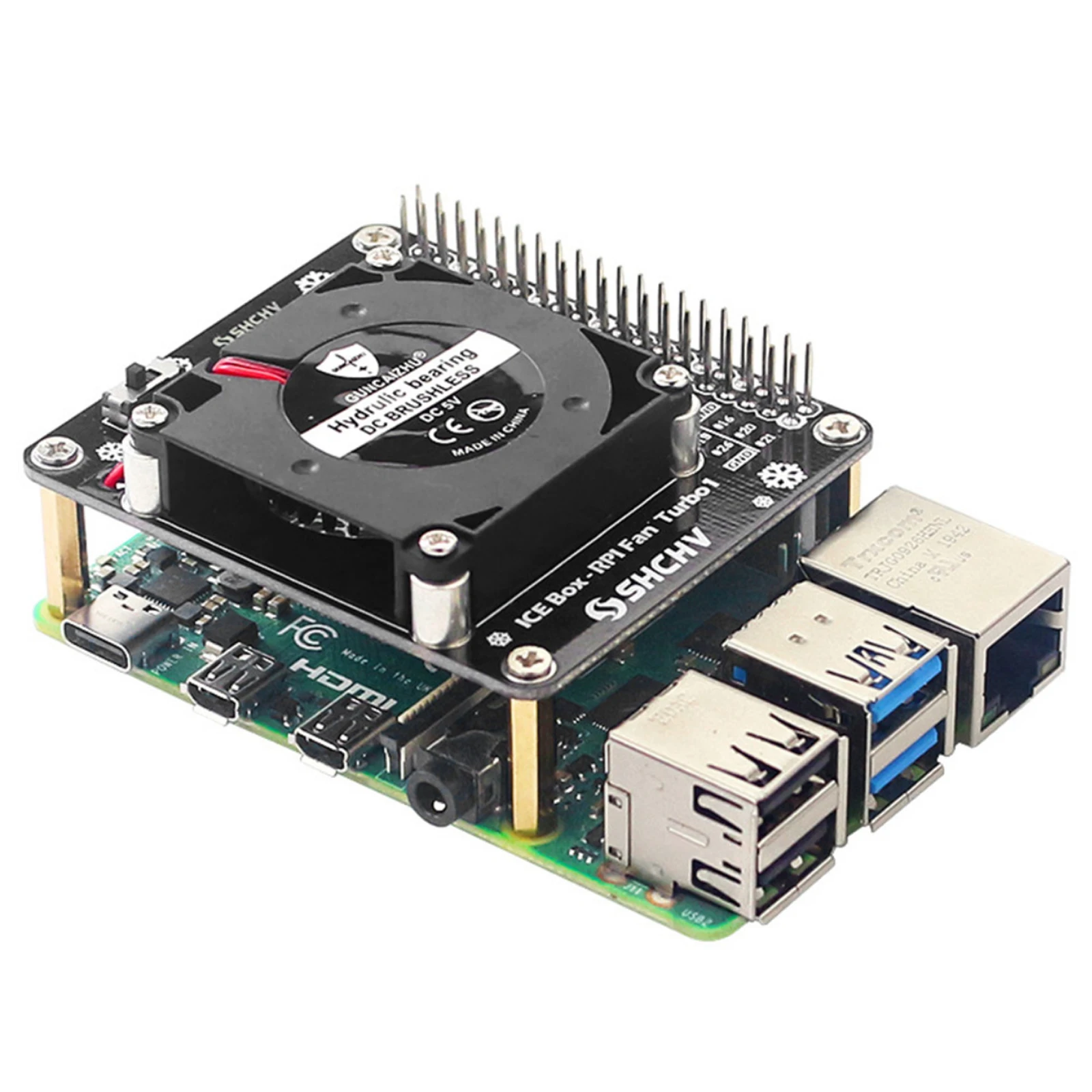 For Raspberry Pi 4B GPIO Expansion Board ICE Turbo Cooling Fan with LED ...