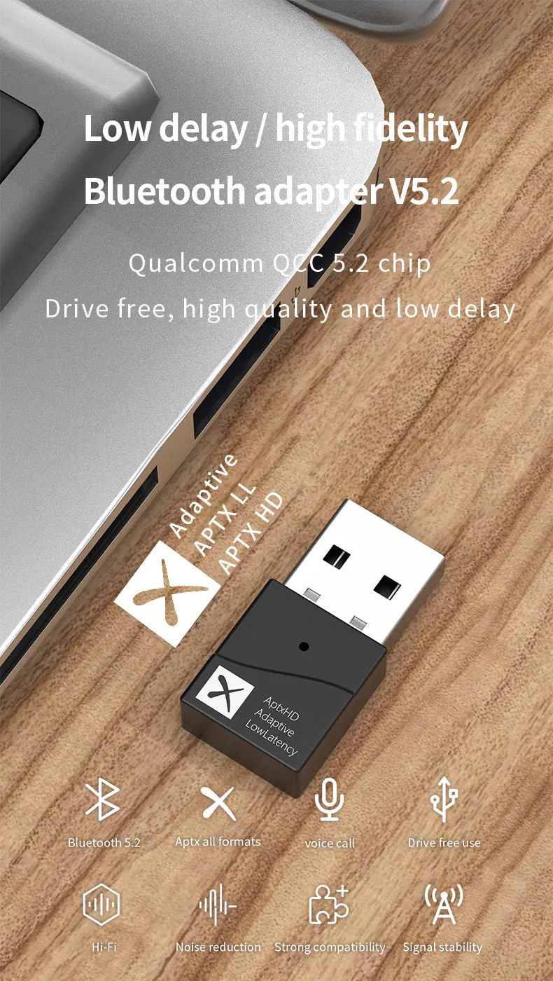 Bluetooth 5,2 передатчик 5,0 APTX HD LL с низкой задержкой, адаптивный ...