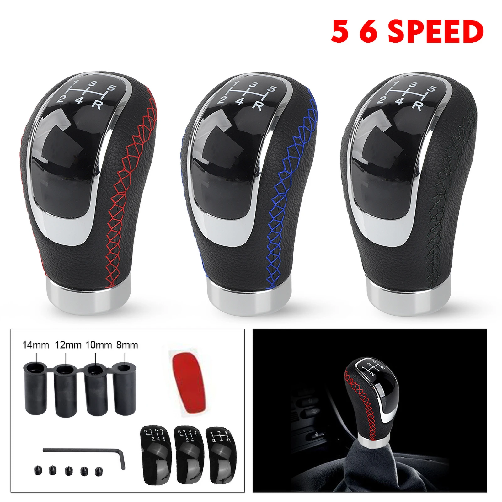 5/6 Speed Universal R PU Leather Gearshift Manual Car Gear Stick Shift ...