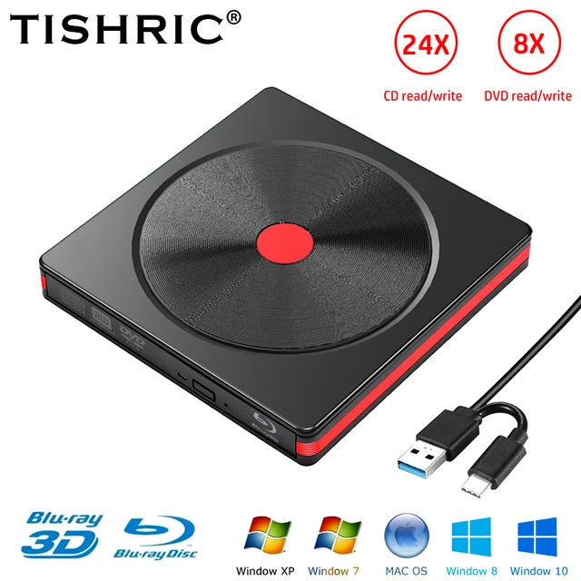 TISHRIC External DVD CD Drive Player For PC 24X/8X CD DVD Reader Writer ...