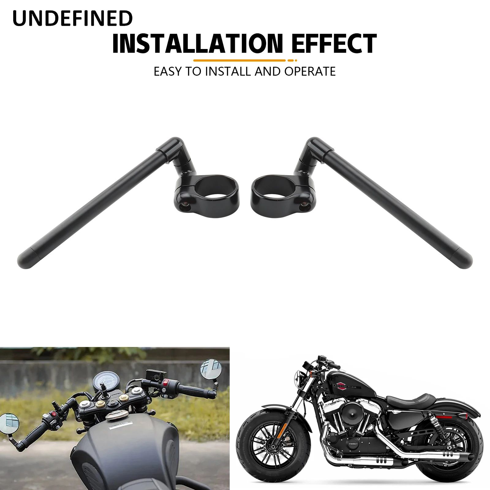 Motorcycle-Black-Handlebars-Handle-Bar-Cafe-Racer-Split-Clip-On-Ons ...