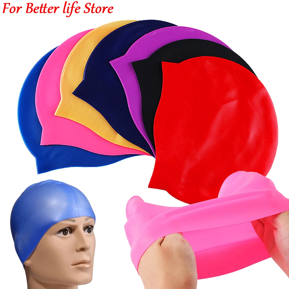 1PCS Silicone Swimming Cap Men Women Long Hair Waterproof Color Sports ...