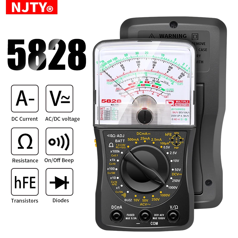 NJTY-5828-Analog-Multimeter-Pointer-Display-1000v-Tester-AC-DC-Voltage ...