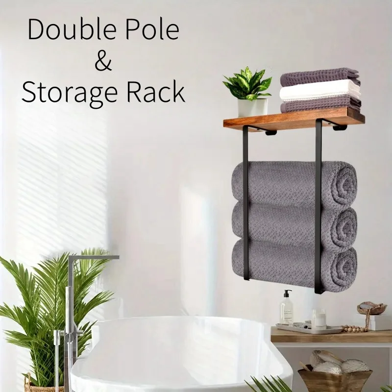 Double-Pole-Simple-Bathroom-Wall-Mounted-Metal-Towel-Rack-Removable ...
