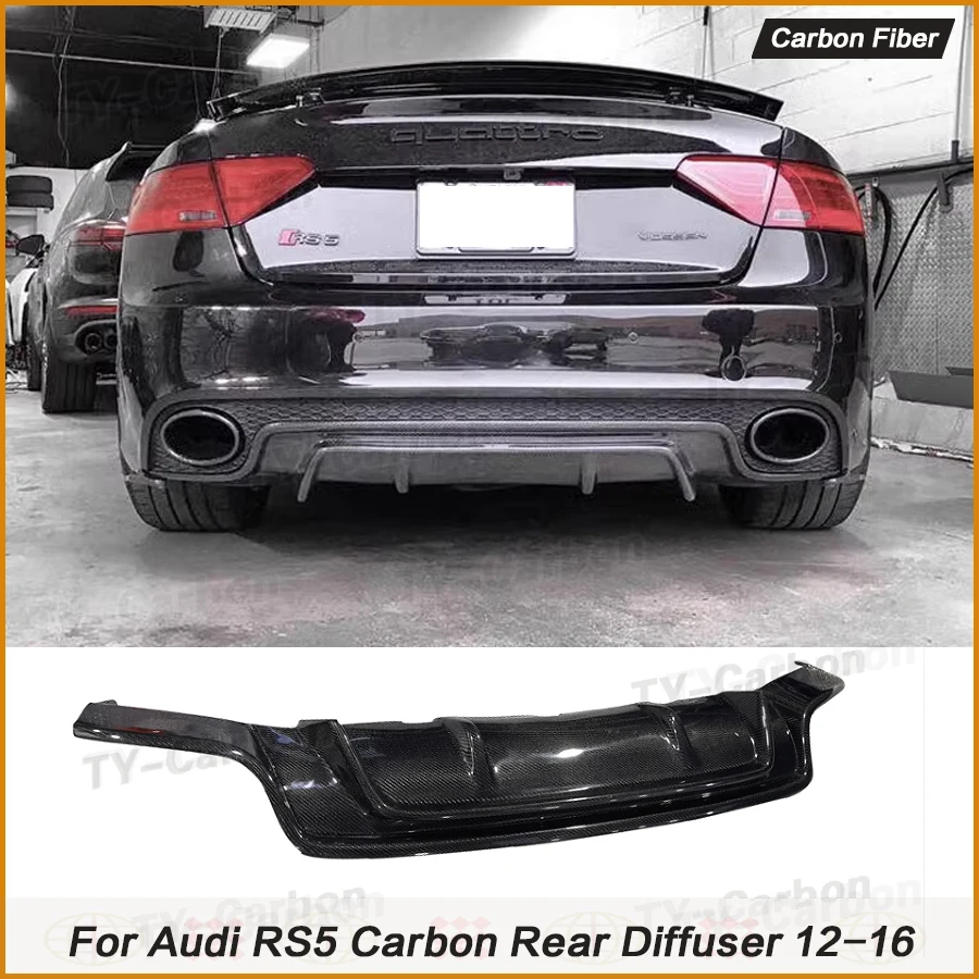 Real-Carbon-Fiber-Rear-Lip-Diffuser-Spoiler-For-Audi-RS5-Back-Bumper ...