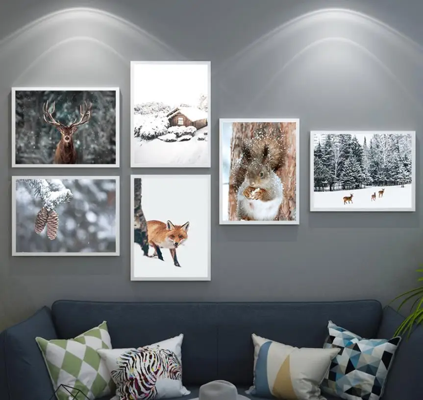 Nordic-Deer-Reindeer-Fox-Squirrel-Animal-Poster-Snow-Spruce-Winter ...