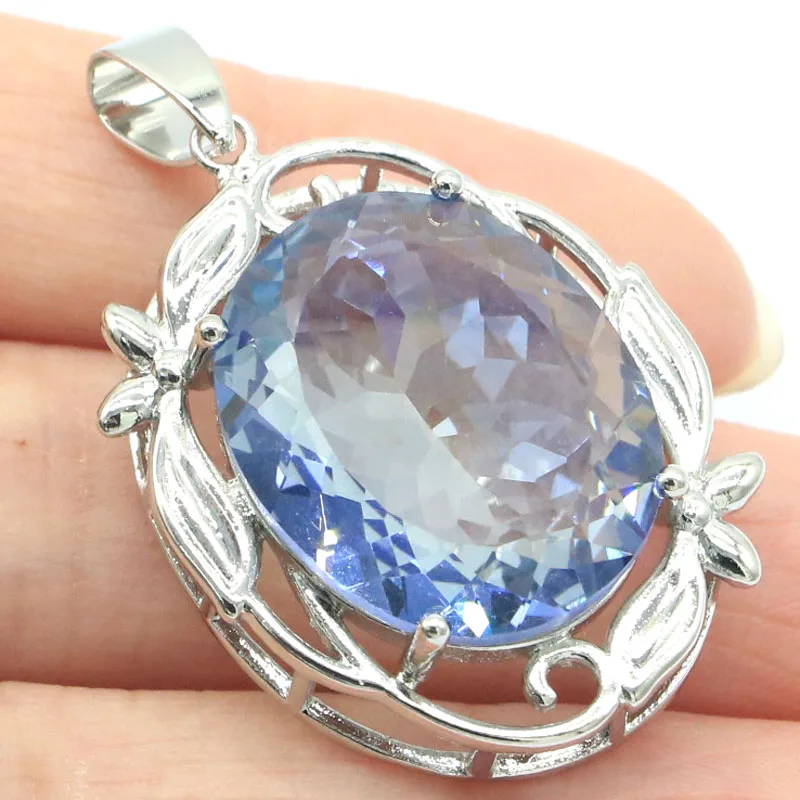 화려한 큰 보석 22x18mm 9.5g 파이어 레인보우 바이올렛 토파즈 레드 루비 밝은 지르콘 여성 웨딩 925 실버 펜던트, 40x23mm|펜던트| - AliExpress