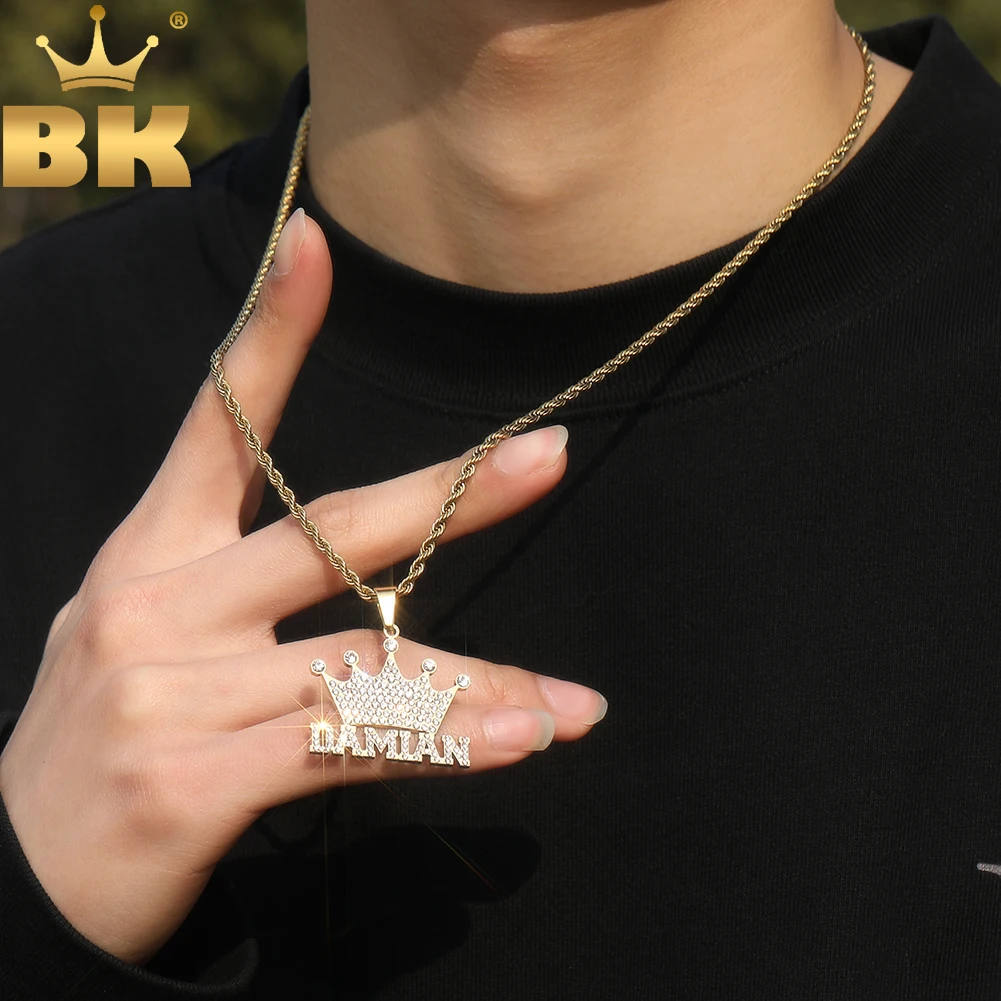 THE-BLING-KING-Custom-Crown-Name-Necklace-Iced-Out-Stone-Personalized ...