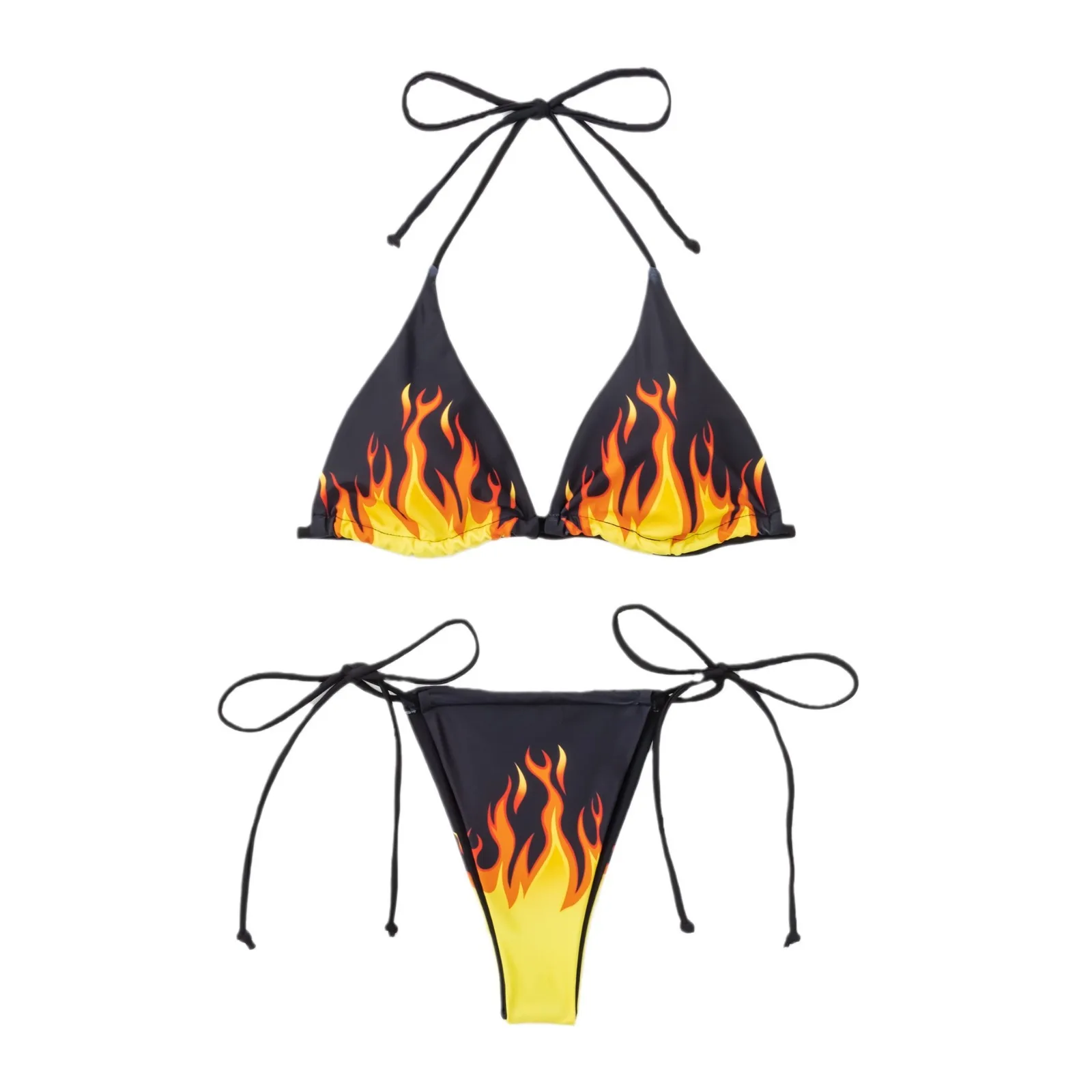 Bikini-Set-Women-Bandage-Swimsuit-Flame-Printing-Swimwear-Low-Waist ...