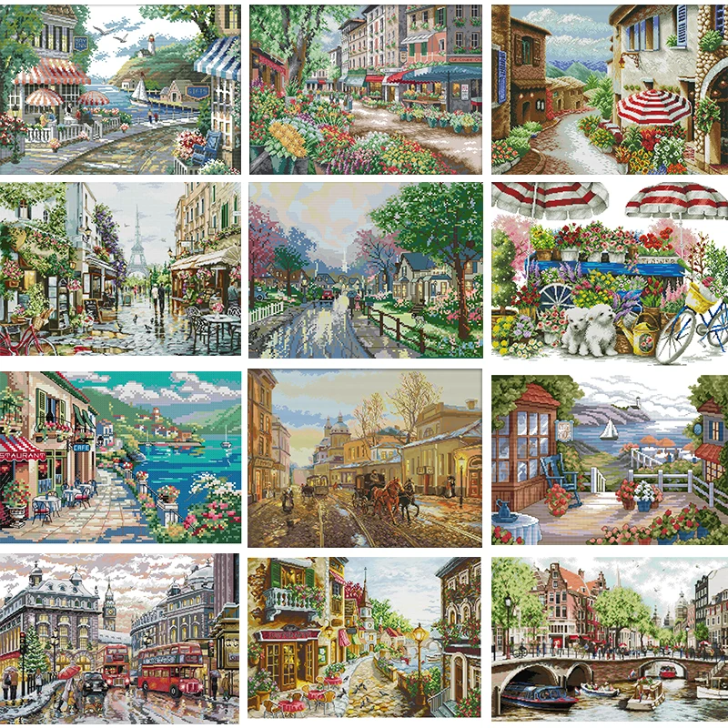 Beautiful-Street-View-Series-DIY-Scenery-Pattern-Cross-Stitch-Kit-14CT ...