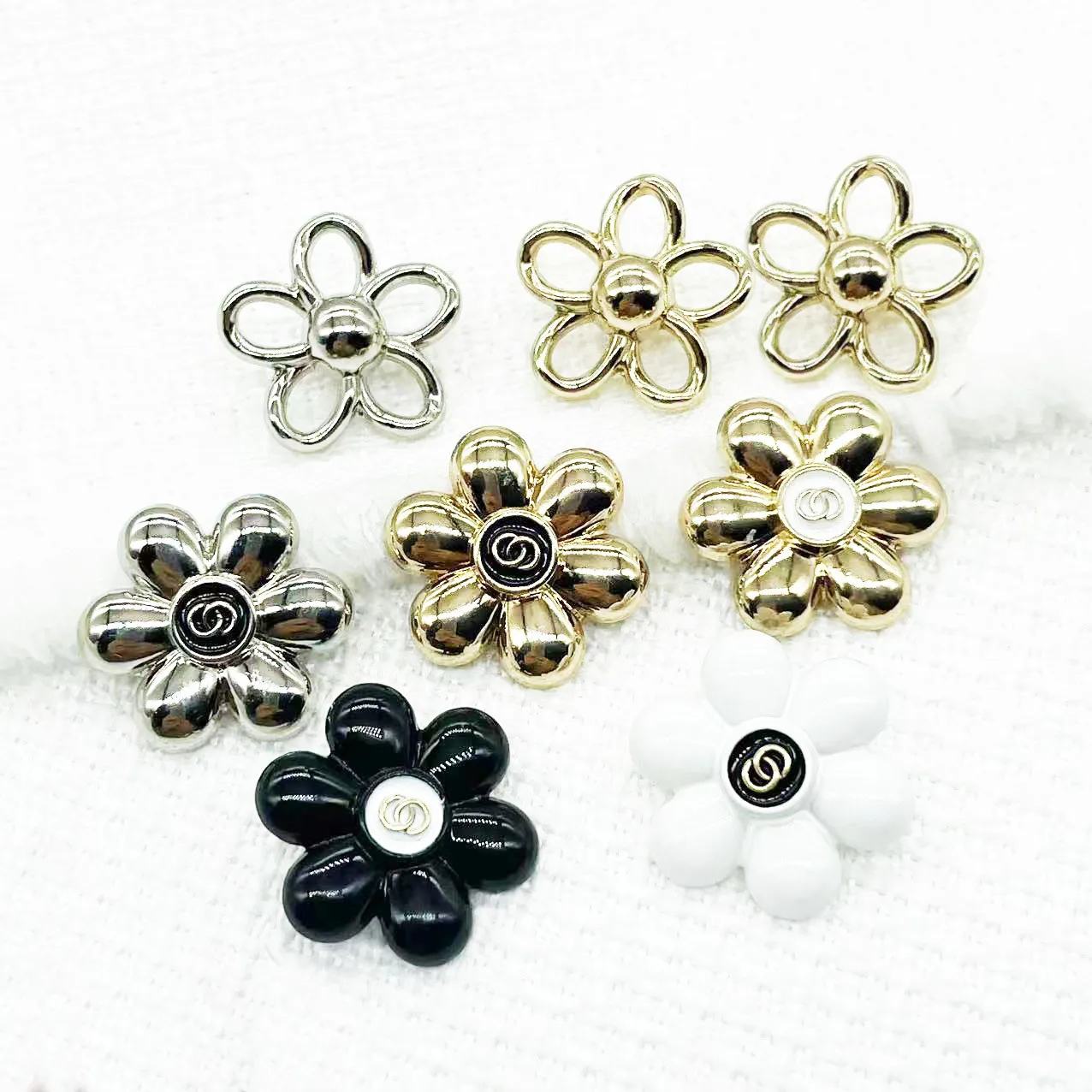 10PCS Flower Shaped Metal Buttons DIY Vintage Alloy Flower Button For ...