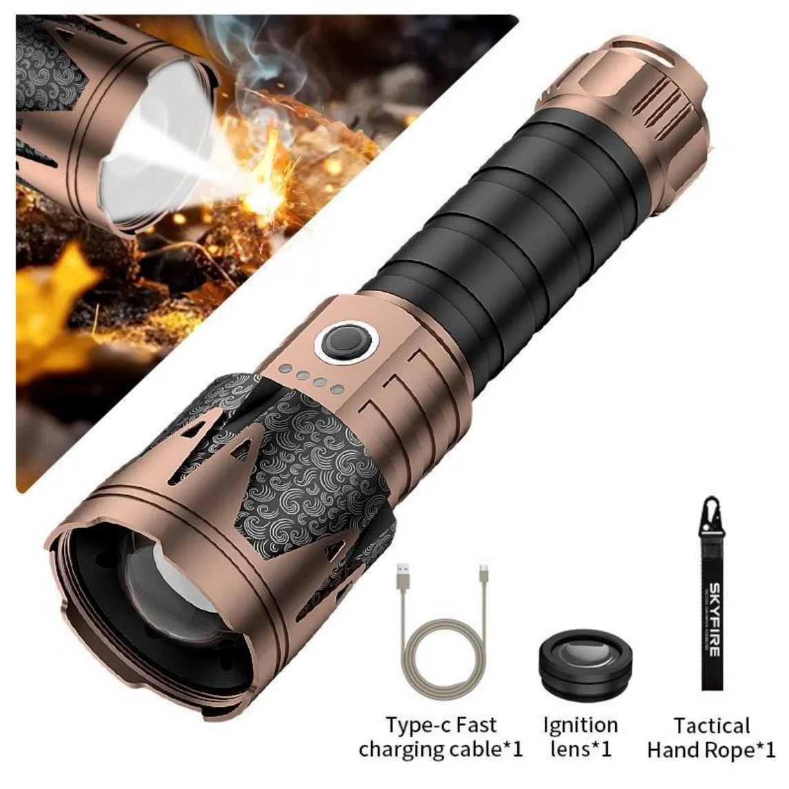 Super Bright Zoomable LED Flashlight SKYFIRE Rechargeable Powerful with ...