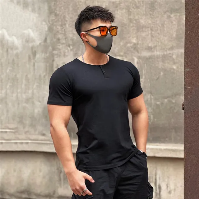 Button Collar Short Sleeve Men's Fitness T Shirt - Men's Fitness ...