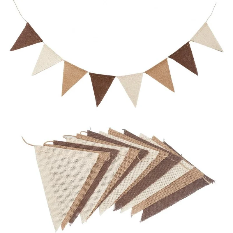 12FT Brown Pennant Banner Burlap Triangle Flags Coffee Linen Twine ...