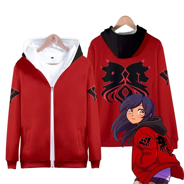 Aphmau Merch Hoodie Zipper Flame Purple And Red 3D Print Jacket Coat ...