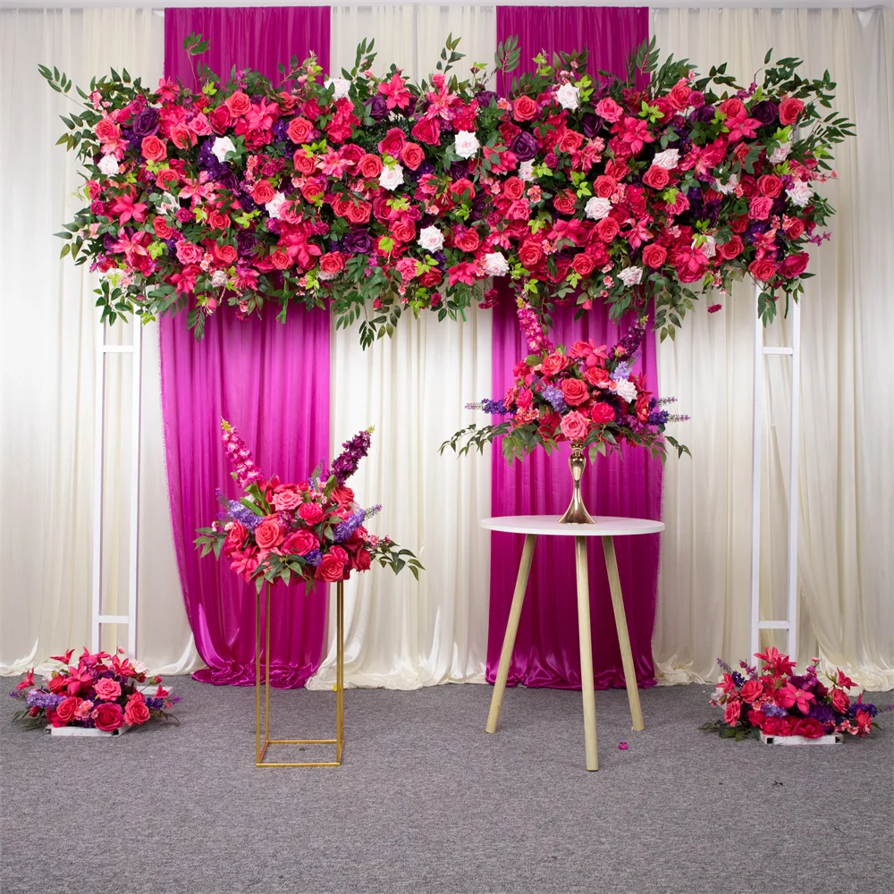 Luxury-Rose-Red-Purple-Flower-Green-Leaves-Arrangement-Party-Stage ...