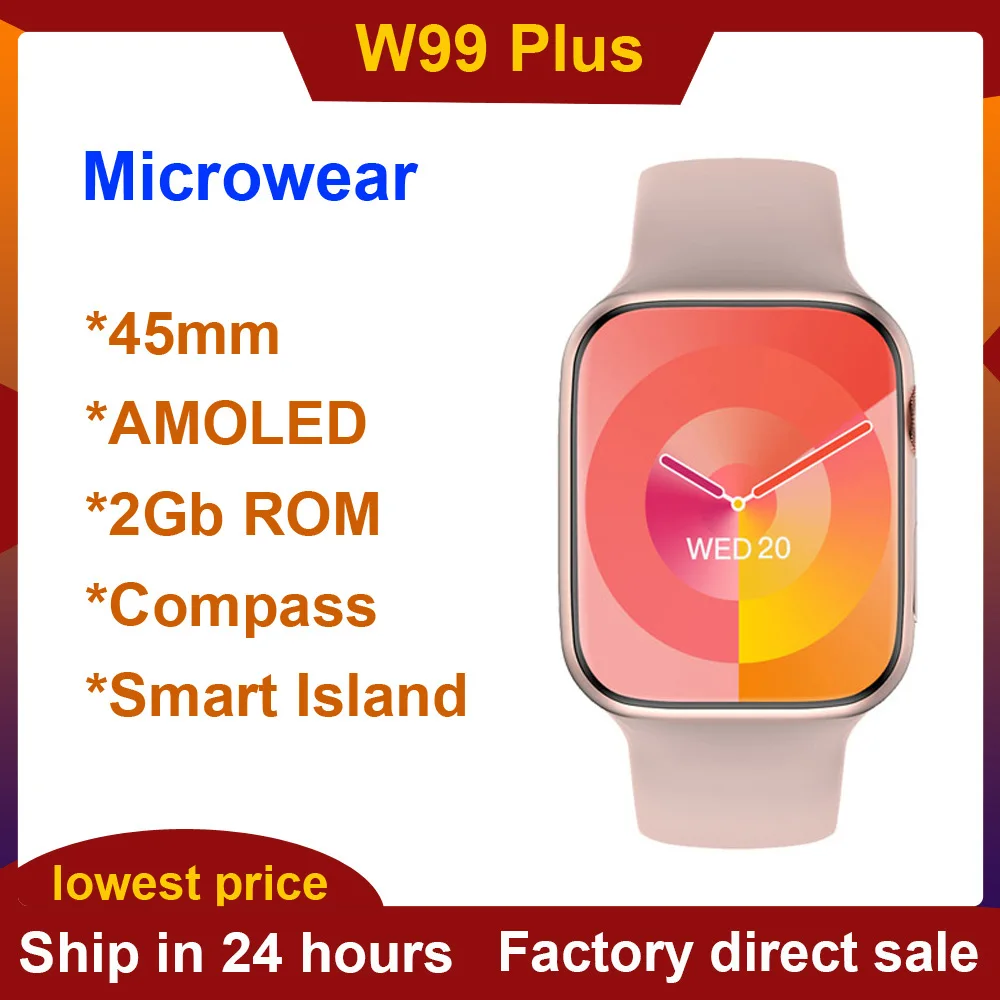 NEW-W99-AMOLED-Smart-Watch-45MM-Smart-Island-OS10-Compass-NFC-Game-BT ...