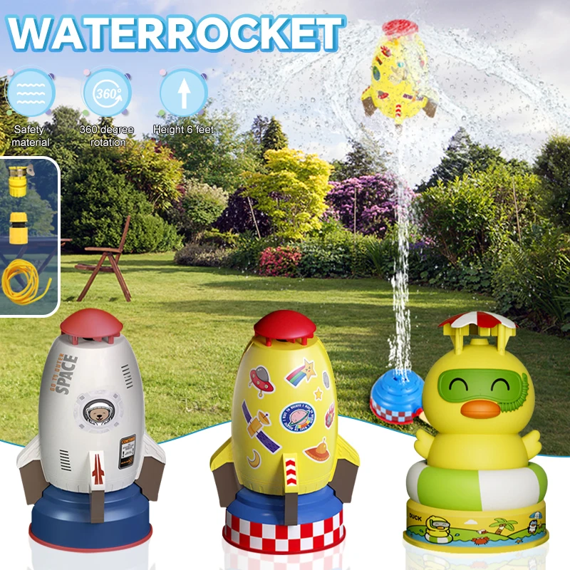 Space-Rocket-Launch-Sprinkler-Toys-360-Rotating-Outdoor-Pool-Beach-Yard ...