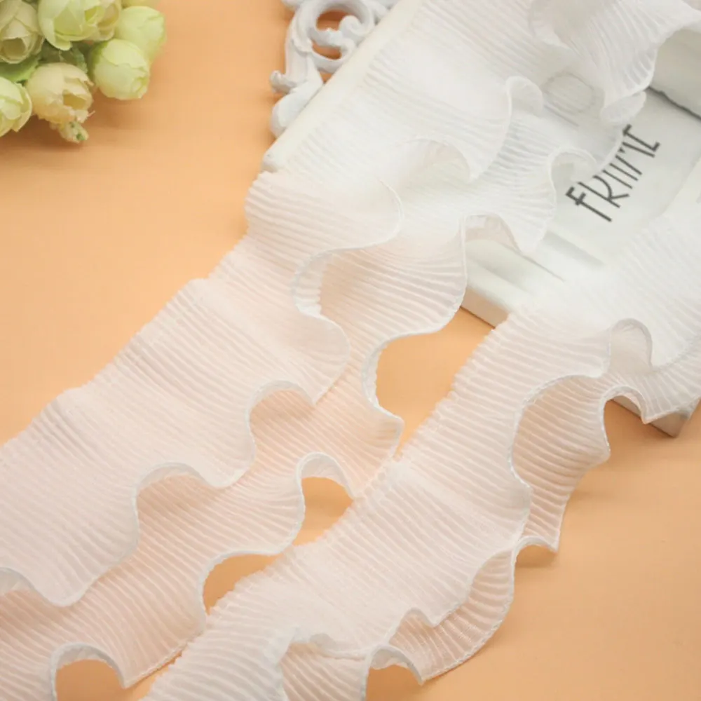 2-Layers Wave Pleated Chiffon Lace Ruffle Trim Fabric Sewing Crafts ...