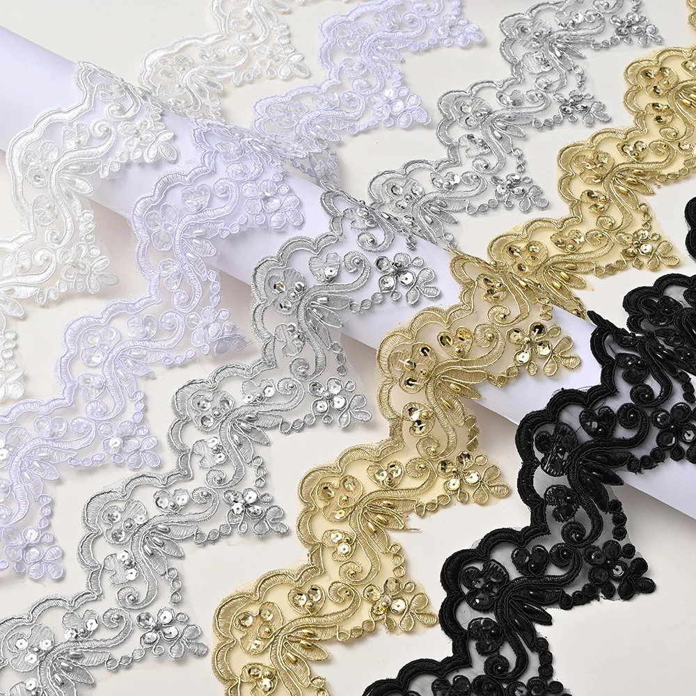 1-Yard-9cm-wide-Gold-Beaded-Cording-Fabric-Flower-Venise-Venice-Mesh ...